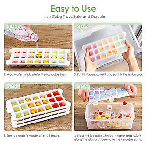 Ice Cube Tray with Lid and Bin - Jadkysarh Small Nugget Ice Cube Trays for Freezer Easy Release Silicone Ice Cube Molds for Chilling Whiskey Cocktail Coffee Fruit Seafood 3 Trays with Ice Scoop