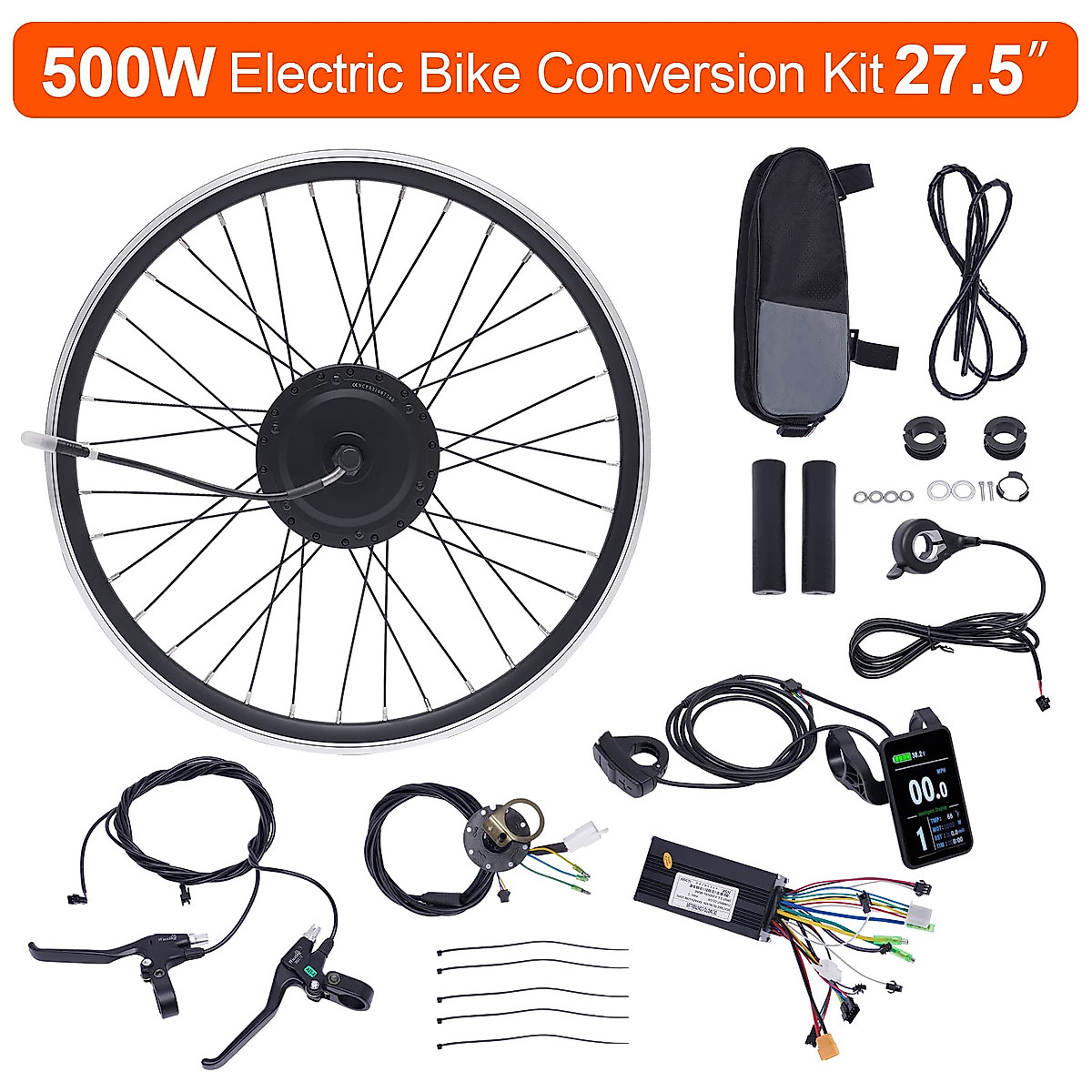 Bazargame Ebike Conversion Kit,Front Wheel 500W 36V Motor Electric Bike Conversion Kit for Kinds of Bicycles 27.5" Front Wheel Ebike，E-Bike kit for Commuter Bikes