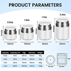 BOZILY Airless Pump Jar, Pump Jars for Lotions and Creams Refillable Cream Jar Vacuum Bottle Airless Cosmetic Pump Container (15+30+50+100ml)