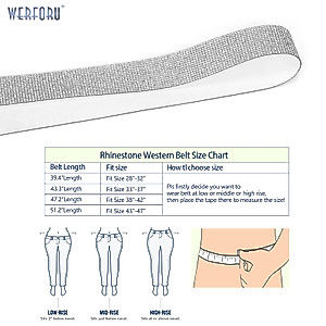 WERFORU Women Bling Rhinestone Soft Jeans Dress Belt Shiny Crystal Waist Belt with Silver Buckle, White,43.3" Length,Fit Size 32"-37"