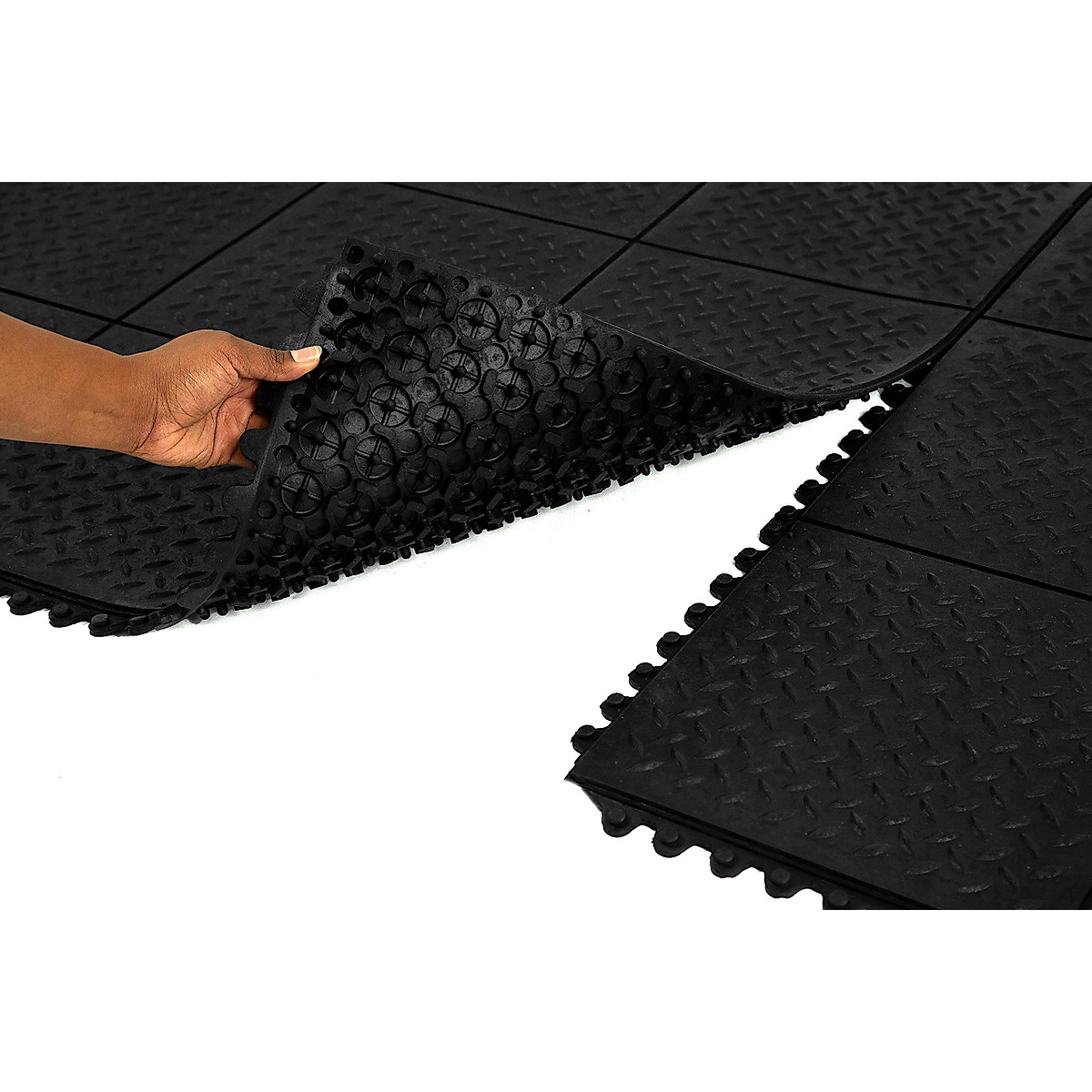 IncStores 5/8 Inch Thick Evolution Rubber Interlocking Floor Tiles | Flexible Rubber Floor Tiles for a Stronger and Safer Basement, Home Gym, Shed, or Trailer | Diamond Plate, 5 Pack
