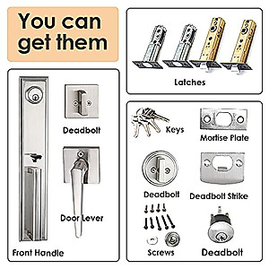 NEWBANG Single Cylinder Handleset Front Door Lock & Satin Nickel Door Handle Lever Modern Contemporary Handleset with Lever Lockset (Double Handleset, 1 Handleset + 1 Pack Door Lever, Satin Nickel)