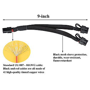 HuDieM PCIe 6 Pin to Dual 8 (6+2) Pin Splitter - GPU VGA Y-Splitter Extension Cable Mining Video Card Power Sleeved Connector Graphics Card PCI Express Power Supply Adapter - 6 Packs