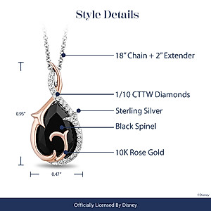 Jewelili Disney Villain Maleficent Inspired Drop Necklace Pendant for Women with 1/10 CTTW Black Spinal and Diamonds in 10K Rose Gold Enchanted Disney Fine Jewelry