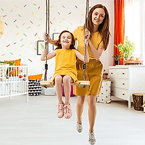 EXTFANS Wood Tree Swing Seat, Swing Set for Children Adult Kids, 15.7 * 6.3 * 0.63 Inch, Adjustable Rope Swings for Yard Indoor Outdoor Backyard Garden Playground Use