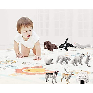 NatureMan Mini Arctic Animals Toys Set 10PCS Polar Animal Figurines Toy Play setIncludes Polar Bear Seal Reindeer Wolf Rabbit Arctic Fox Igloo for ToddlersBirthdayGift