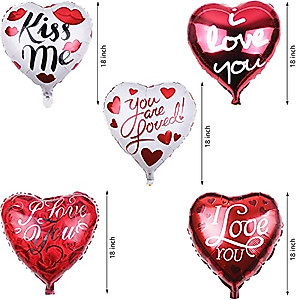 20Pcs Happy Valentines Day Foil Balloons Party Decorations Supplies, Heart Shaped I Love You Kiss Me Valentines Foil Balloons Romantic Love Decorations