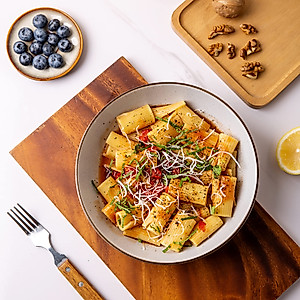 AmorArc 8.5'' Stoneware Pasta Bowls, 32oz Large Speckled Bowls Set of 4 for Kitchen, Wide & Flat Bowls for Pasta,Salad,Oatmeal, Microwave&Dishwasher Safe, Matte Gray