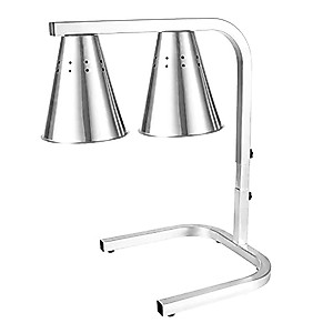Restlrious Food Heat Lamp Freestanding Commercial Portable Food Warmer, Stainless Steel 120V Electric Food Heat Lamp with 2 Bulbs for Food Service - 250W Each, Fan-Shaped Lampshade