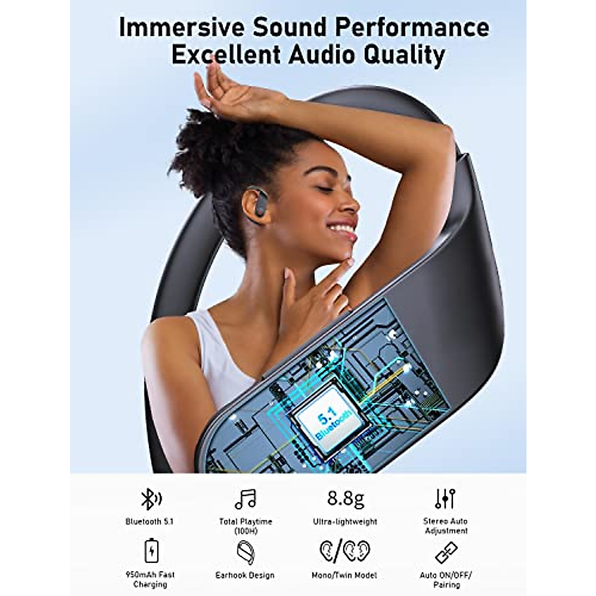 Wireless Earbuds Sports Bluetooth 5.1 Headphones Earhook Noise Cancelling, 50H Wireless Ear Buds Over Ear with Charging Case, Bluetooth Earphone for Samsung Android, Audifonos Bluetooth inalambricos