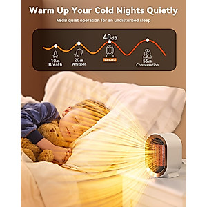 QQT Electric Space Heater,Portable Energy Efficient Space Heaters for Indoor Use,Two-Speed Portable Heater Fan for Office with Adjustable,Overheating Protection,Dumping Shutdown (White)