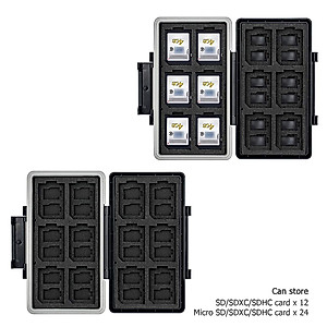 36 Slots Memory Card Case Water-Resistant Anti-Shock Memory Card Wallet for 24 Micro SD SDXC SDHC TF Cards and 12 SD SDXC SDHC Cards