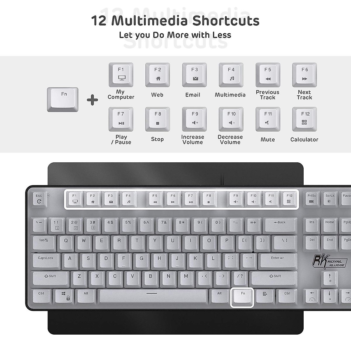 RK ROYAL KLUDGE RK920 Full Size Mechanical Keyboard, Rainbow Backlit Gaming Keyboard, 104 Keys Wired Mechanical Keyboard with Number Pad, Quite Red Switch