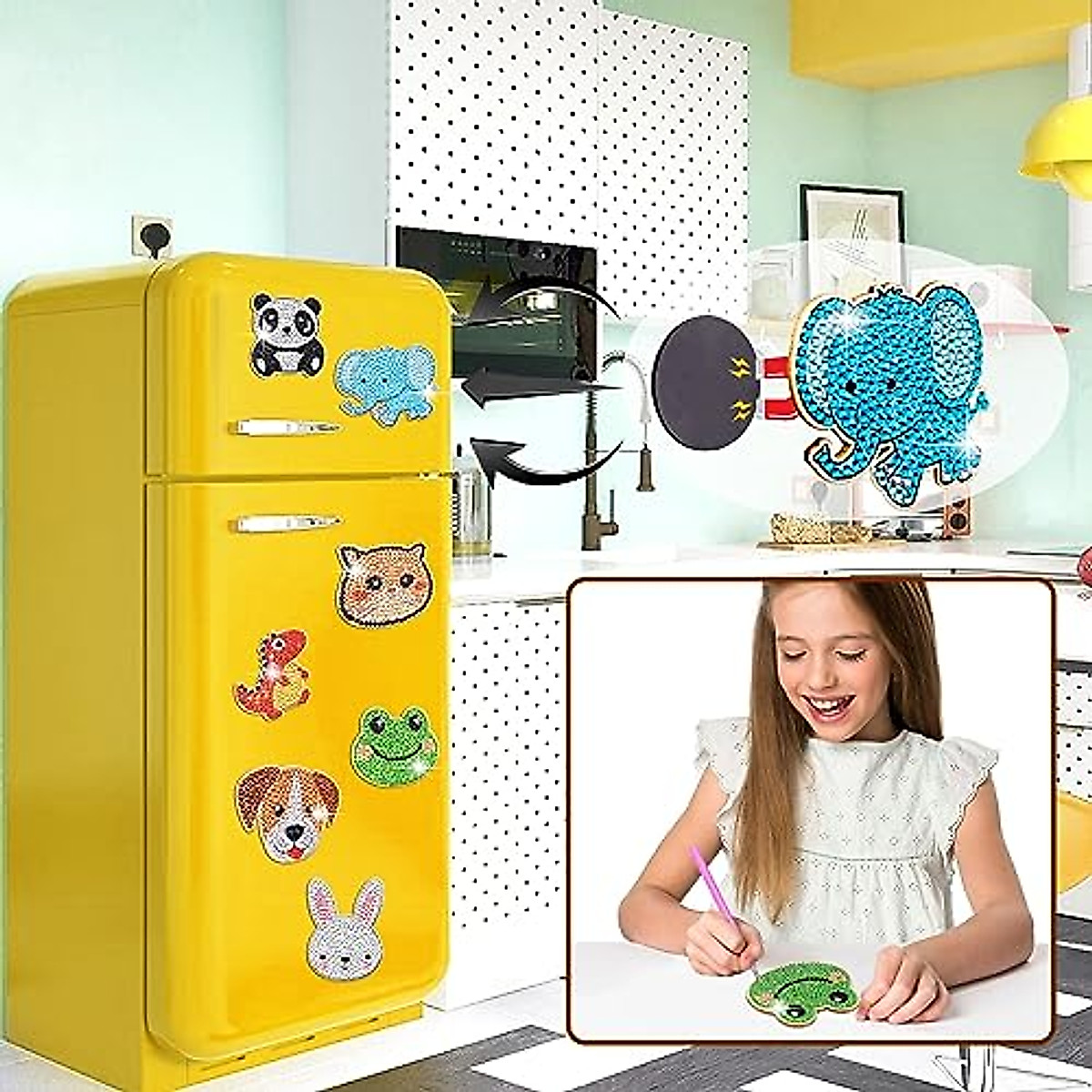 BSRESIN 12 PCS Animal Diamond Painting Magnets for Refrigerator, Diamond Painting Kits for Refrigerator Stickers, Diamond Art Craft Kits for Adults, Diamond Painting Accessories