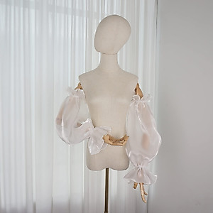 Detachable Sleeve for Wedding Dress Spandex Cuff Silky Organza Puff Sleeve Ivory