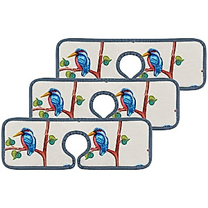 Kitchen Faucet Absorbent Mat 3 Pieces Cute Watercolor Blue Birds Faucet Sink Splash Guard Bathroom Counter and RV,Faucet Counter Sink Water Stains Preventer