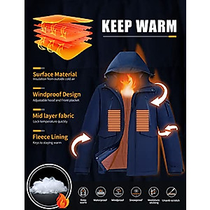 Pioneer Camp Men's Winter Coat Waterproof Fleece Lined Warm Winter Jacket with 9 Pockets Insulated Windproof Hooded Parka