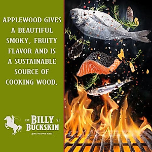 Applewood Cooking Wood for Wood Fire | Apple Firewood Logs | Fruity Flavors, Includes Apple Chips and Fatwood Firestarter Sticks | by Billy Buckskin Co.