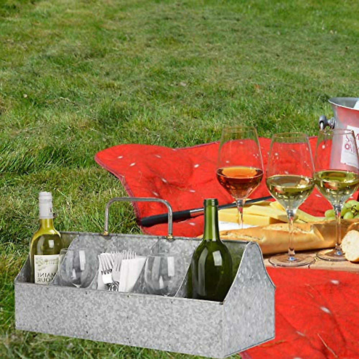 Mind Reader ICAD5-SIL Iron 5 Caddy with Cut Out Handle, Barnyard Vintage Designed Storage Bin, Silver 10 Compartment