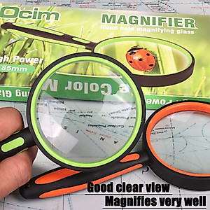 Ocim 2 Pack 75mm 10X Magnifying Glass, Kids Magnifying Glass,Magnifier with Non-Slip Rubber Handle for Seniors Reading and Kids Nature Exploration