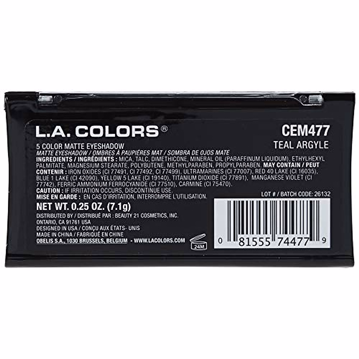 L.A. COLORS 5 Color Matte Eyeshadow Palette, Teal Argyle CEM477