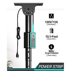 Greenstell Ceiling TV Mount with Power Outlet, TV Mount for 26-65 inch TVs, TV Ceiling Mount with 900J Surge Protection, Swivel, Tilt and 6 Height Adjustable, Max VESA 400x400mm, Holds up to 110Lbs