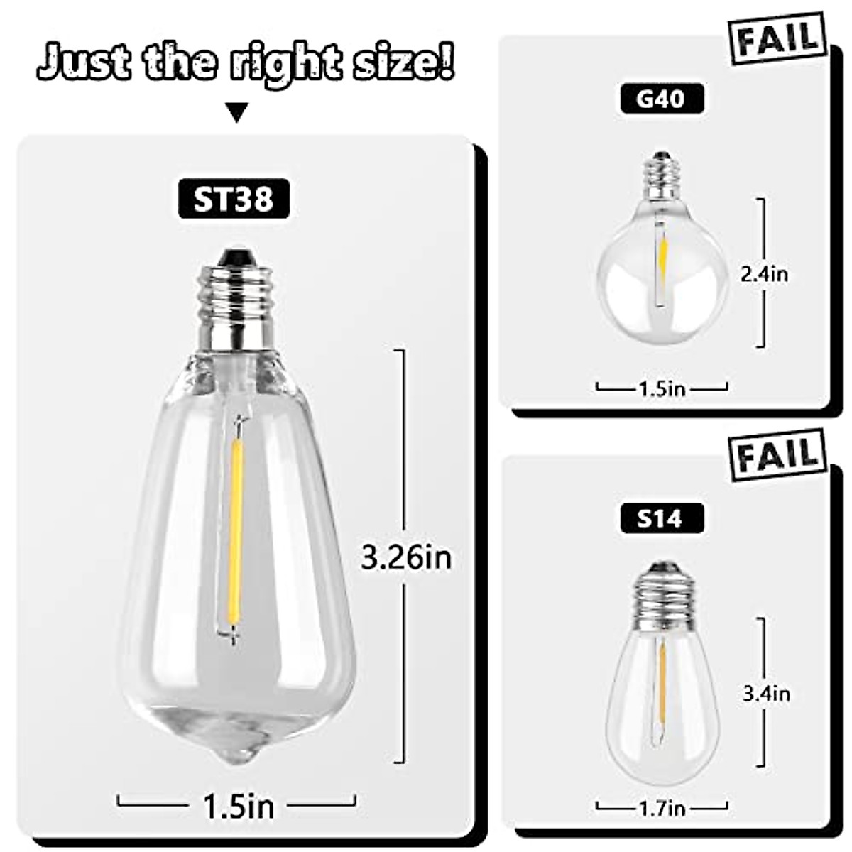 Sucolite 100FT Outdoor String Lights for Patio Waterproof Connectable ST38 LED Light String with 50+2 Vintage Edison Bulbs Dimmable Shatterproof Outside Hanging Lights Backyard Balcony Gazebo Bistro