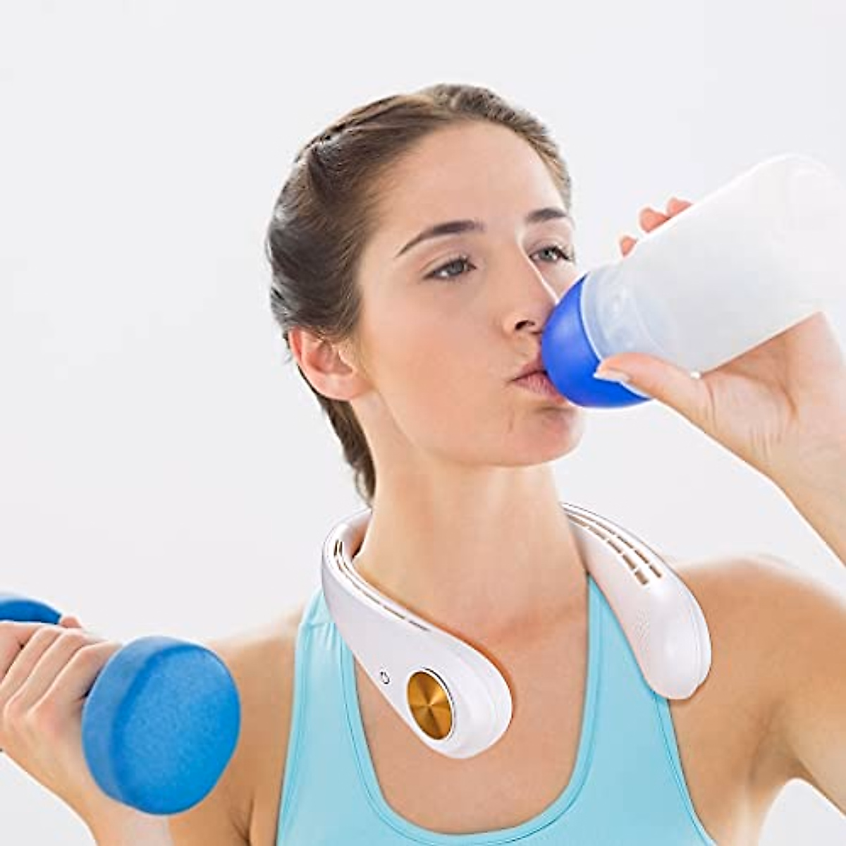 A&F Portable Bladeless Hanging Neck Fan Hands Free Sports Fans, USB Rechargeable Personal Wearable Brushless Motor Leafless Fan with 3 Wind Speeds Mini Necklace Fan for Office Outdoor Travel (White)