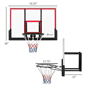 Soozier Wall Mounted Basketball Hoop, Basketball Goal Combo Kit with 43" x 30" Shatter Proof Backboard, Durable Bracket and All Weather Net for Outdoor Use
