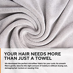 Super Absorbent Quick Dry No-Frizz Soft Microfiber Hair Towel Wrap for Curly, Coily or Tight Hair with Robust Elastic Strap for Drying and Plopping 20x40 inch, Gray