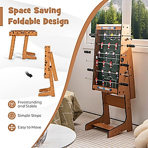 GYMAX Folding Foosball Table, 27” Freestanding Soccer Game Table with 2 Balls for Family, Home, Game Room, Foosball Table for Kids & Adult