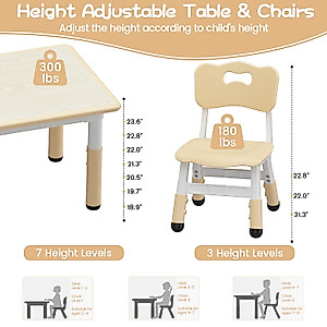 GAOMON Kids Table and 4 Chairs Set with Graffiti Desktop, Height Adjustable Toddler Table and Chairs Set, 4 in 1 Activity Table Play Table for Reading, Drawing, Playing, Eating