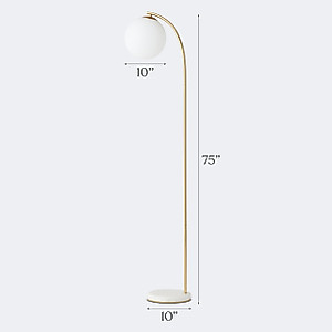Brightech Luna Drop LED Floor Lamp, Frosted Glass Globe Arcing Living Room Lamp, Mid-Century Modern Standing Lamp for Living Rooms, Boho Rustic Indoor Tall Lamp for Bedrooms & Offices - Brass