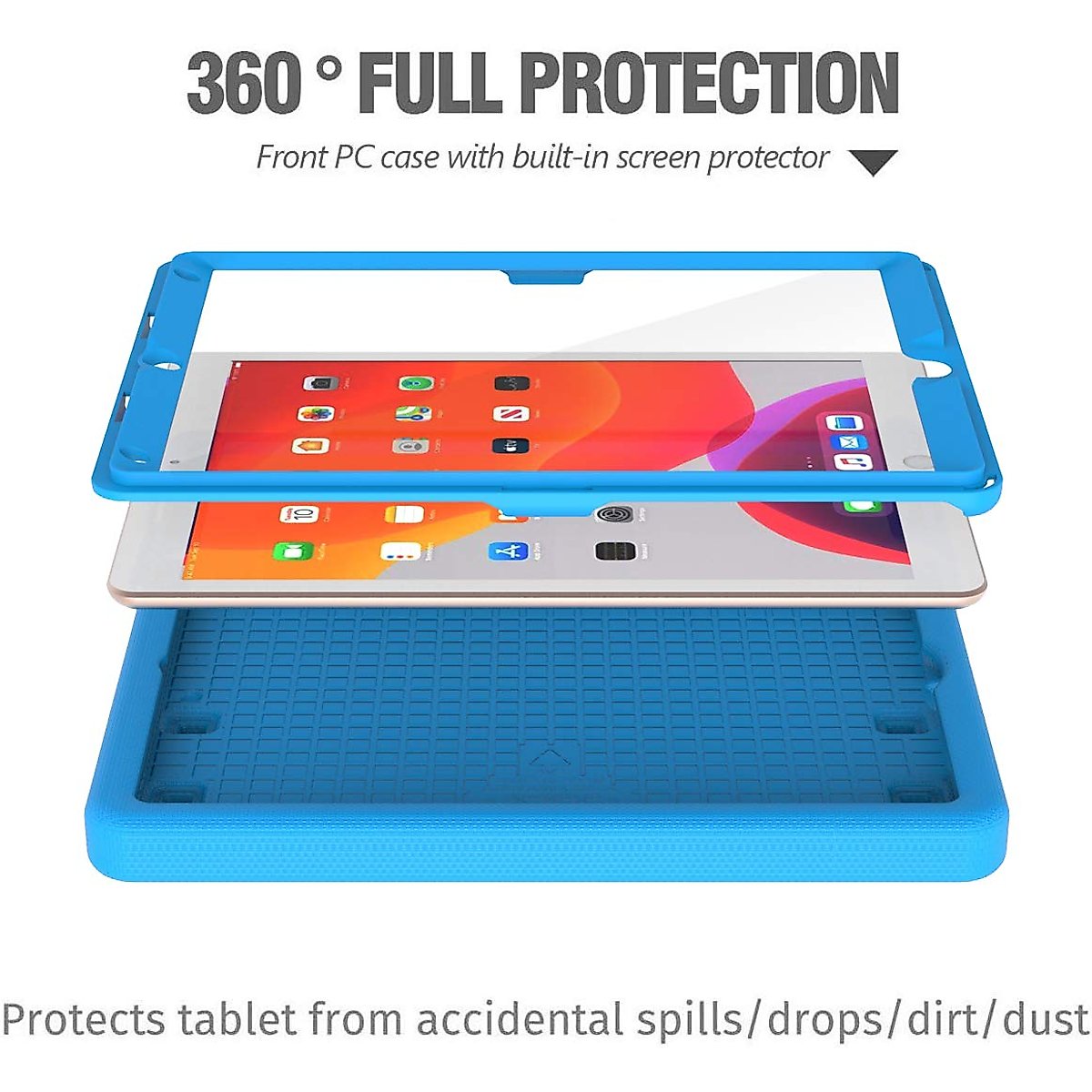 BMOUO Kids Case for New iPad 10.2 2021/2020/2019 - iPad 9th/8th/7th Generation Case for Kids, with Built-in Screen Protector, Shockproof Handle Stand Kids Case for iPad 10.2" (9th/8th/7th Gen) - Blue