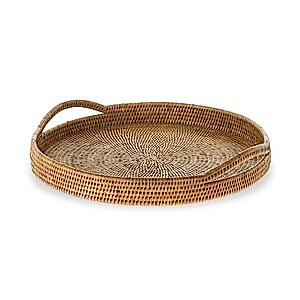KOUBOO La Jolla Serving Tray, Brown Tray, Rattan Serving Tray, Serving Tray with Handles, Hosting Tray, Party Tray, Ottoman Tray, Tea, Living Room, Grill, Fruit, Display Tray, Servewear, Honey Brown