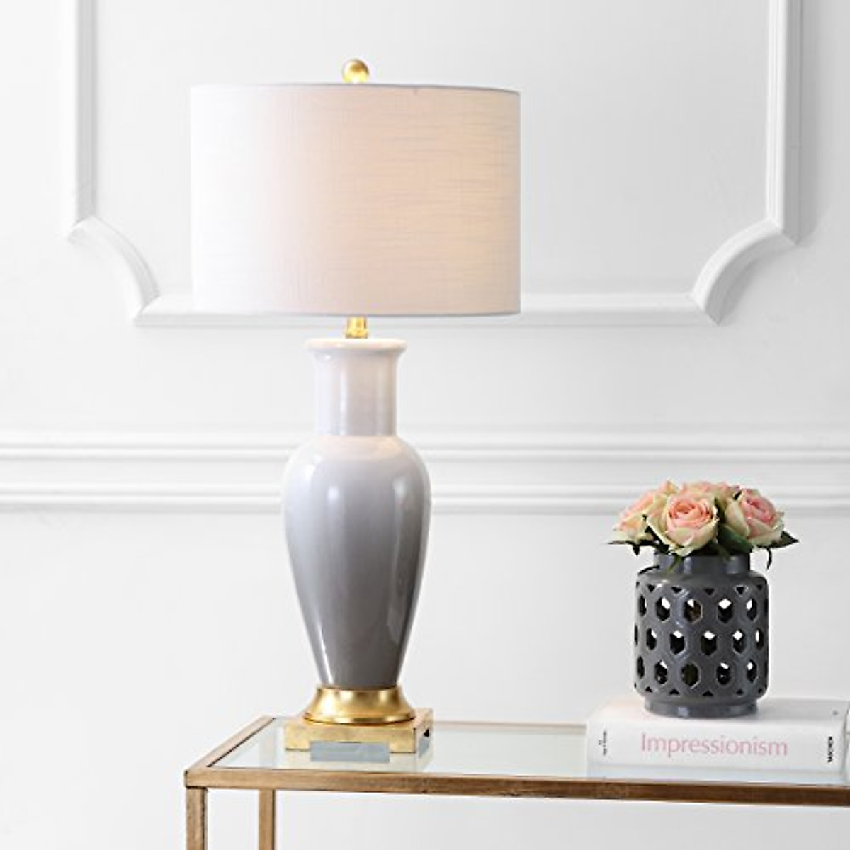 JONATHAN Y JYL3017B Dip Dye 31.5" Ceramic LED Table Lamp Coastal Traditional Bedside Desk Nightstand Lamp for Bedroom Living Room Office College Bookcase LED Bulb Included, Gray