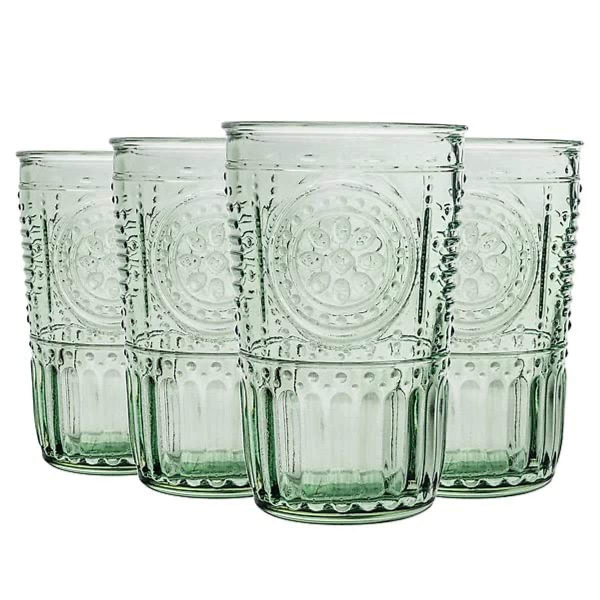 Bormioli Rocco Romantic Set Of 4 Tumbler Glasses, 11.5 Oz. Colored Crystal Glass, Pastel Green, Made In Italy.