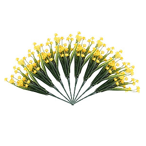 Lesix 8Pcs Artificial Flowers Outdoor UV Resistant Plants, Faux Plastic Greenery Shrubs Plants Indoor Outside Hanging Planter Kitchen Home Wedding Office Garden Decor Yellow