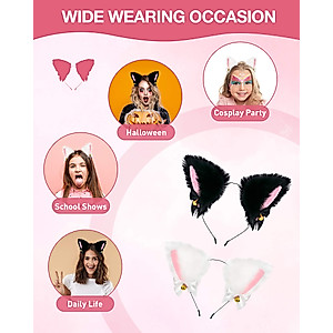 CEDAR BRIGHT Fox Cat Ears Anime Cosplay - Animal Wolf Headwear, Halloween Headband,Headpiece Costume Accessories with Bells