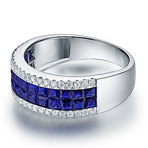 Lanmi 14K Rose White Gold Natural Blue Yellow Sapphire Eternity Ring Engagement Wedding Band for Women Promotion