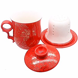 Tea Talent Porcelain Tea Cup with Infuser Lid and Saucer Sets - Chinese Jingdezhen Ceramics Coffee Mug Teacup Loose Leaf Tea Brewing System for Home Office