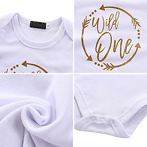 IBTOM CASTLE Baby Girl 1st Birthday 3pcs Crown Floral Boho Clothes Headband & One Piece Bodysuit Jumpsuit Onesies & Layered Tulle Skirts Princess Photo Shoot Costume Red Arrow Wild One Outfits 1Y