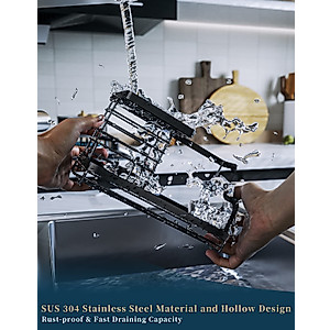 Consumest 5 in 1 Kitchen Sink Organizer with Removable Drain Tray, Quick Draining Kitchen Sink Caddy Rustproof Stainless Steel Sink Sponge Holder for Sponge, Cleaning Towel, Scrubber, Black