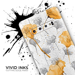 DesignSkinz Karamfila Yellow & Gray Floral V11 Protective Vinyl Decal Wrap Skin Cover Compatible with The Samsung Galaxy S20 (Screen Trim & Back Glass Skin)