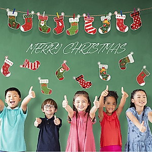 45 Pieces Christmas Stocking Cutouts Assorted Xmas Stocking Cutouts Christmas Classroom Bulletin Board Decoration for Christmas Classroom Indoor Decoration