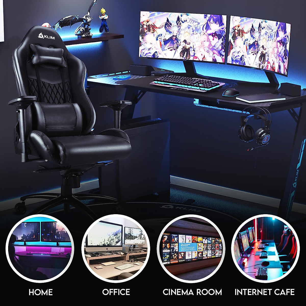 KLIM Esports Gaming Chair with Back & Head Support + Ergonomic Computer Chair with Adjustable Armrests + PU Leather + Very Robust Gamer Chair for Adults + New Version Office Chair + Black…