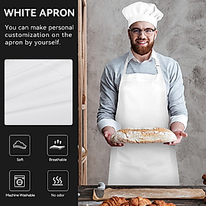 NLUS White Chef Hat and Apron, Adjustable Chef Costume Set, Kitchen Cooking Baking Apron with 2 Pockets for Men and Women