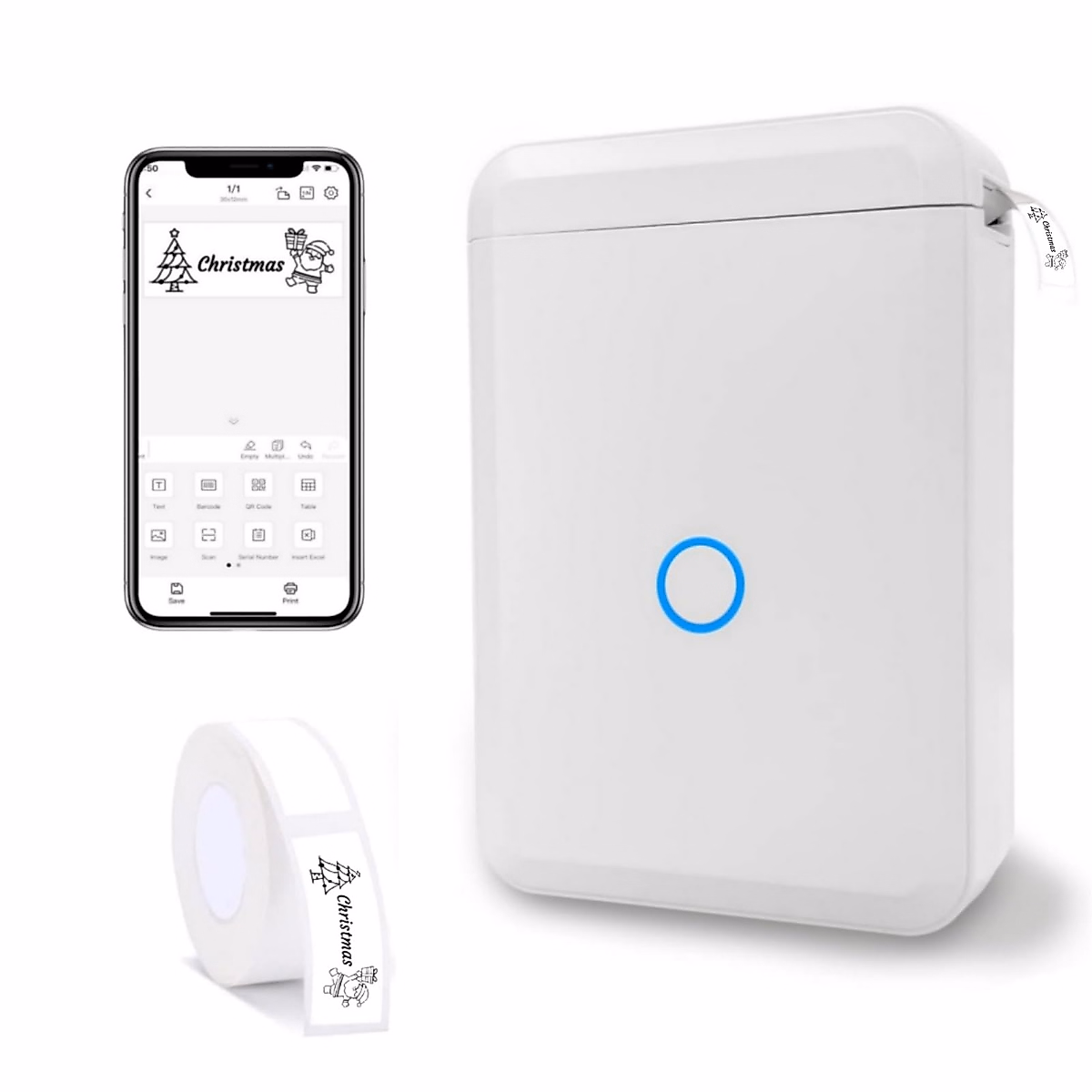 Label Makers D110 Portable Mini Bluetooth Label Printer Wireless Labeler Machine with Tape Small Smart Phone Handheld Sticker Multiple Templates Font Icon Easy to Use Inkless Rechargeable