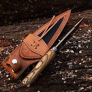 MJ Damascus Skinner knife, Survival Bushcraft knife, Ash wood Handle, Hunting outdoor camping knife, Full Tang Knife. Viking knife Gift for men.