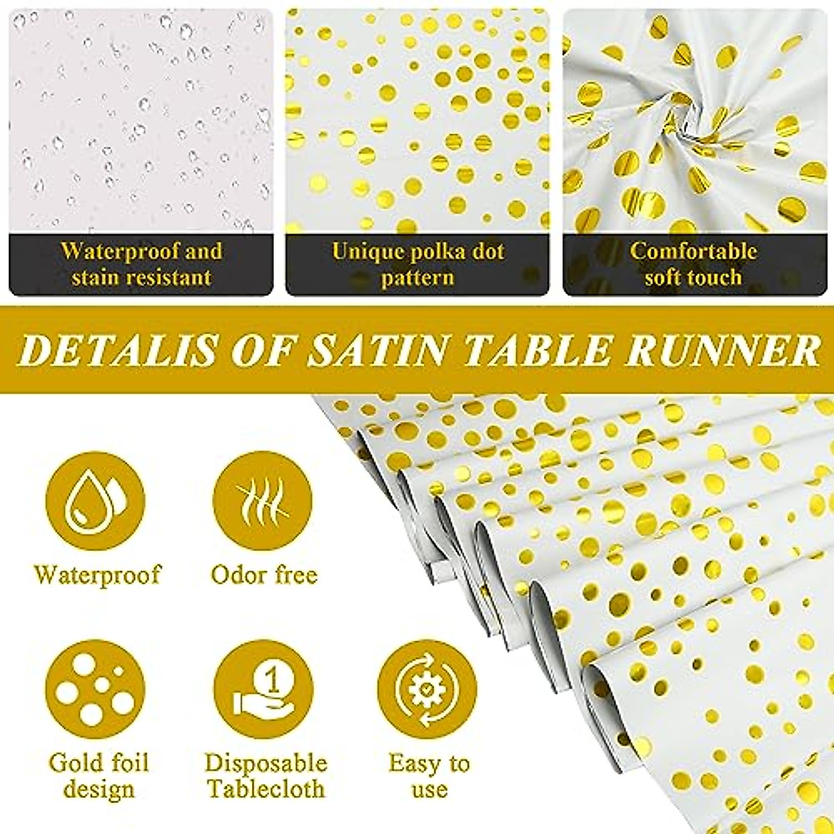 4 Pack Plastic Table Cloth Cover for Parties Disposable, White and Gold Tablecloth for 8 Foot Rectangle Tables, Birthday Wedding Graduation Mather Valentine's Day Easter Party Supplies Decorations